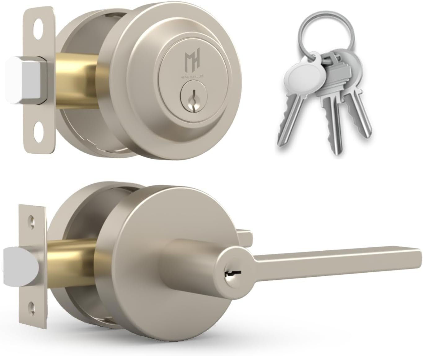 Mega Handles RALPH Reversible Entry Door Lever and Single Cylinder Deadbolt Lock Combo Pack ...